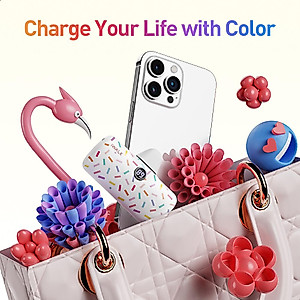 iWALK USB-C Portable Charger with Colorful Pattern, 20W PD Fast Charging 4800mAh Small Power Bank with LED Display, Compatible with iPhone 15/15 Plus/15 Pro/15 Pro Max, iPad, Airpods, White