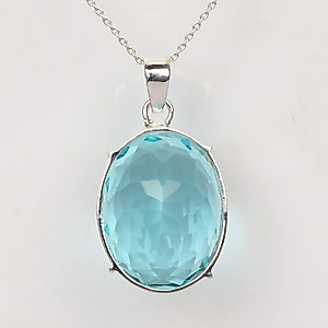 GEMHUB 44.00 Carat Stunning Swiss Blue Topaz Oval Cut Gemstone Pendant Without Chain, Handmade 925 Sterling Silver