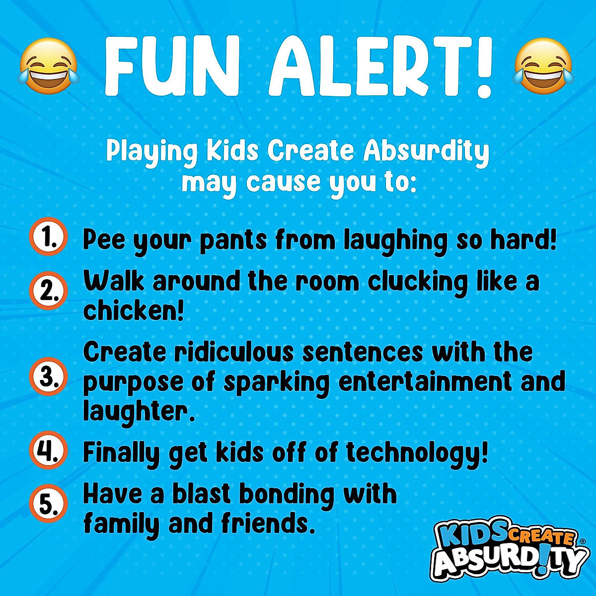 Kids Create Absurdity Funny Card-Game for Kids Family Game Night-Laugh Until You Cry- Stocking-Stuffer-for-Kids A Fun Fill in The Blank Card Game for Ages 6-12 Years Old.