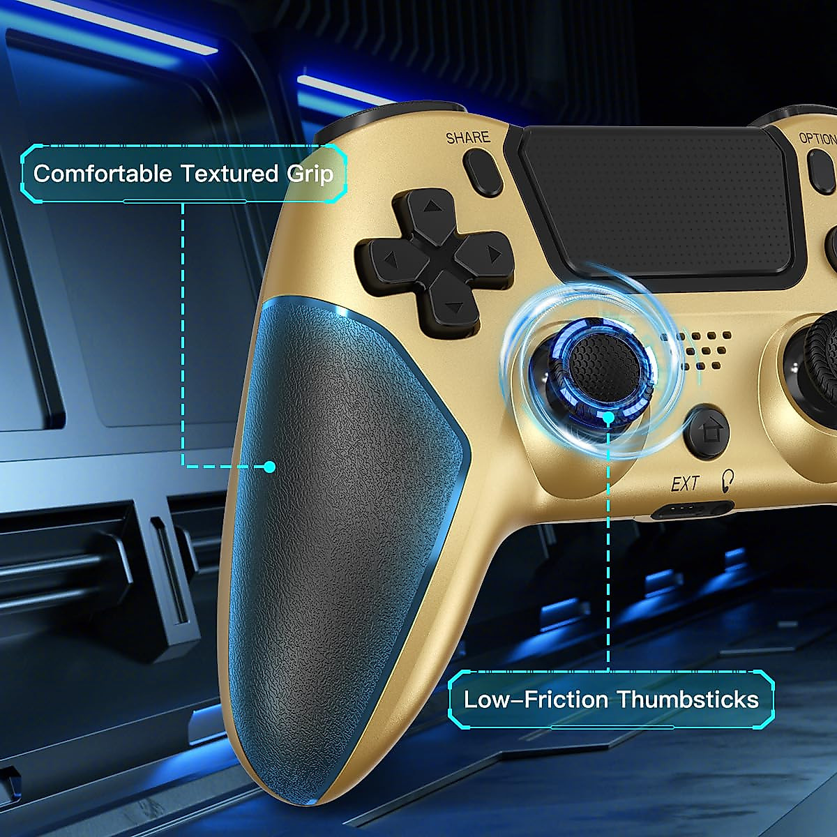 FASIGO Wireless PS4 Controller, Compatible with PS4/Slim/Pro Consoles and PC, Gold+Black