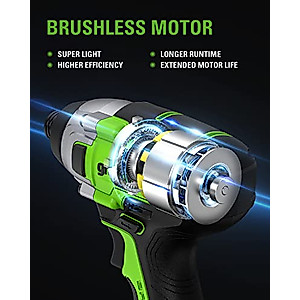 Greenworks 24V Brushless Cordless Impact Driver Kit, 2650 in./lbs Torque 1/4-inch Hex, Variable Speed Impact Drill/Driver Set, Included Power Bank, Bits and Tool Bag