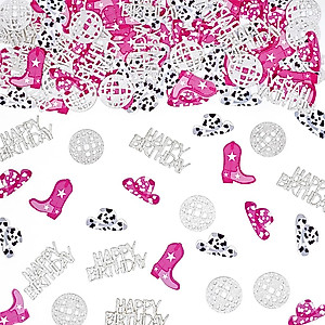 Cowgirl Disco Birthday Confetti, Disco Cowgirl Birthday Party Decorations, Glitter Disco Ball and Pink Cowgirl Boot Hat Confetti for Birthday Table Decor（100pcs）