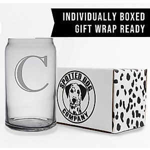 Etched Monogram 16oz Can Glass for Soda or Beer (Letter C), A-Z Personalized gifts for men, Customized coffee glasses, Custom Initial, Birthday gift for Mens Her Brother Husband cup