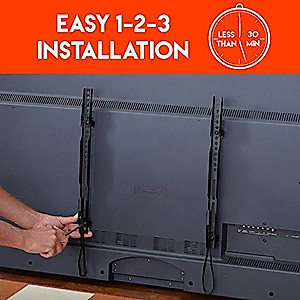 ECHOGEAR Low Profile Fixed TV Wall Mount for TVs Up to 80" - Holds Your Only 1.25" from The Pull String Locking System Easy Cable Access Big Hardware Assortment Simple Install