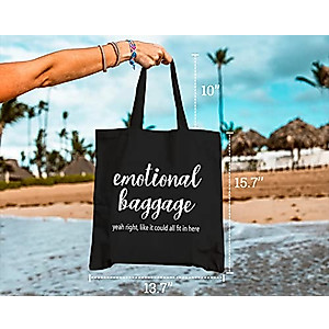 GXVUIS Emotional Baggage Canvas Tote Bag for Women Reusable Work Travel Grocery Shoulder Shopping Bags Girls Funny Gifts Black