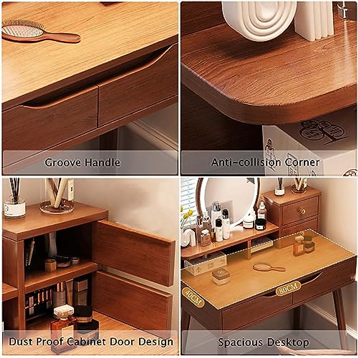 Vanity Set With Lights Makeup Vanity Dressing Table Vanity Desk With Mirror And Lights Makeup Vanity With Drawers With 3 Color Touch Screen Dimming Mirror Dresser Desk 31.5×16×51inch ( Color : Brown ,