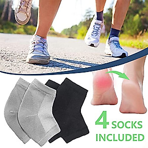 Moisturizing Heel Socks, 2 Pairs Gel Toeless Socks, Open Toe Socks, Vented Gel Spa Sleeves to Heal and Treat Dry Cracked Heels Treatment Soften Repair (Black & Gray)