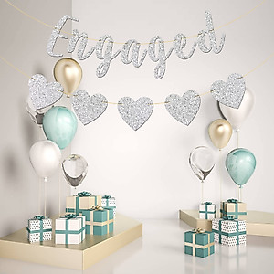 Engaged Banner, Bridal Shower, Engagement, Bride to Be, Wedding Party Decorations (Silver Glitter)