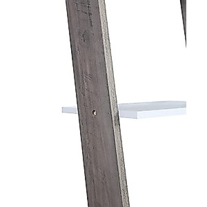 RAAMZO Two-Tone White and Weathered Grey Finish 5 Tier Bookcase Shelf Ladder Leaning with Drawer - 74" Height