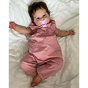 KOKOMANDY Cute 24inch Realistic Reborn Baby Dolls Toddler Girl That Look Real Soft Silicone Weighted Newborn Bebe with Brown Hair Rebirth Smile Babies Cuddy Toys