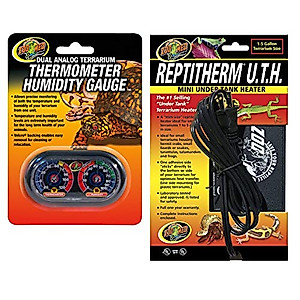 Zoo Med Economy Analog Dual Thermometer and Humidity Gauge, 6 x 4 and Repti Therm Under Tank Heater