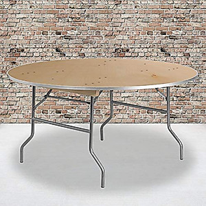 Flash Furniture 5-Foot Round HEAVY DUTY Birchwood Folding Banquet Table with METAL Edges