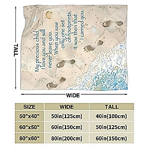 Footprints in The Sand with Quote Novelty Blanket Soft Flannel Fleece Throw Blanket Super Soft Lightweight for Couch 50"X40"
