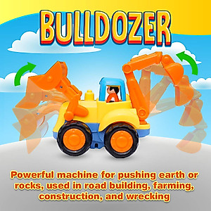 Toddler Toy Trucks Toy for 1 2 3 Year Old Boy Gift: Friction Powered Cars - Push and Go Toys Car Construction Vehicles Set 18 Month Age Girls Baby Set of 4 Tractor Cement Mixer Bulldozer Dump Truck