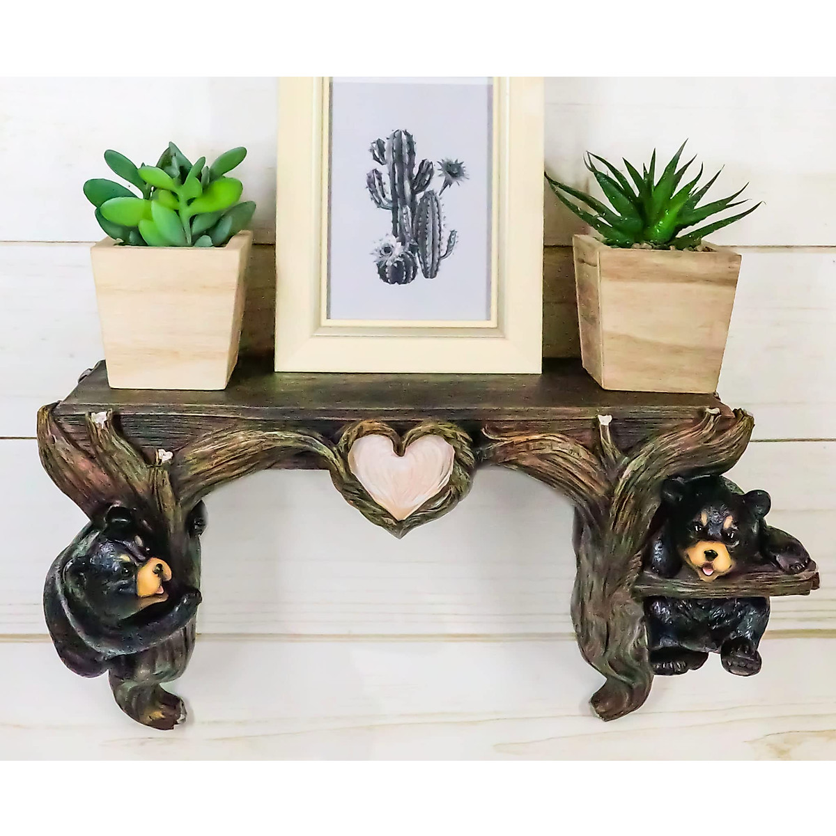 Ebros Whimsical Climbing Black Bears by Tree Branches with Heart Shaped Center Arch Wall Hanging Floating Shelf 13.5" Wide Rustic Bear Family Decorative Cabin Lodge Country Mountain Western Homes