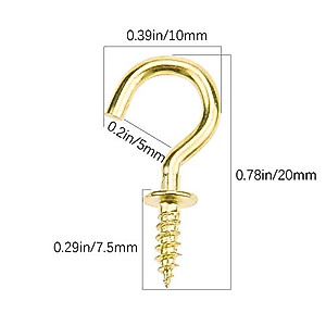 Mini Ceiling Screw Hooks, 200 Pieces 1/2 Inch Cup Hooks Screw-in Hooks for Hanging Plants Mug Arts Decorations，Gold