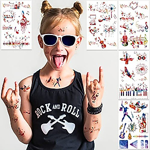 Konsait Music Notes Temporary Tattoos Creative Tattoos Stickers Red and Blue Music Notes Guitar Piano Music Feathers Fake Tattoos for Music Party Birthday Gift for Adults Music Favor