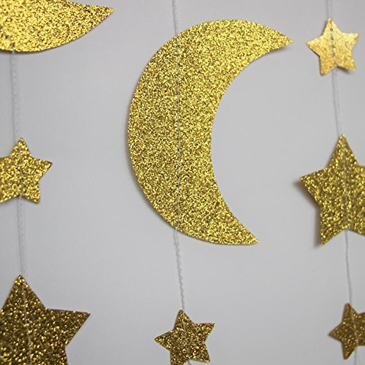 Mybbshower Gold Glitter Moon and Stars Garland Children's Birthday Party Nursery Room Decoration 12 Feet