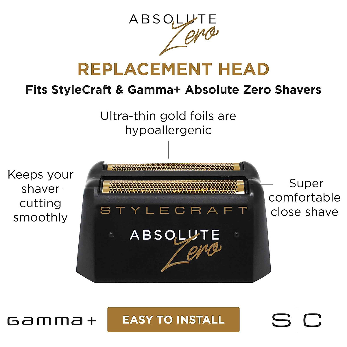 GAMMA+ Replacement Gold Titanium Shaver Foil Head fits the Absolute Zero Model Only