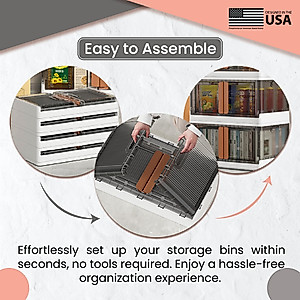 Wondersome Collapsible Storage Bins - 6-Pack of Extra-Large 19-Gallon/76-Quart Stackable Wheeled Clothing, Shoe, Bedroom, Office Organizer - Foldable Containers - Assembles in Second - US-Based Brand