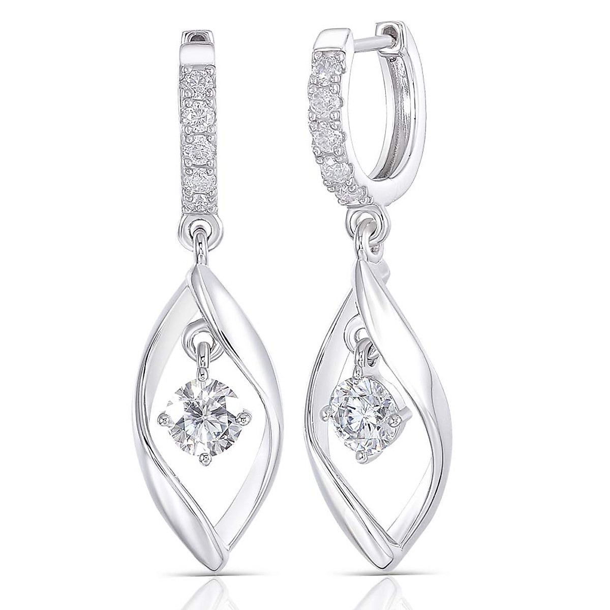 DovEggs Solid 10K White Gold Post 1ct Center 5mm G-H-I Color Heart Arrows Cut Moissanite Hoop Earrings K Gold QUALITY Silver Earrings for Women 9mm Width 34mm Height