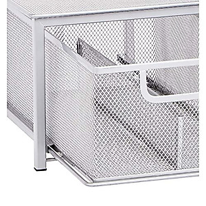 Amazon Basics Mesh Sliding Basket Drawer Storage Shelf Organizer, Silver