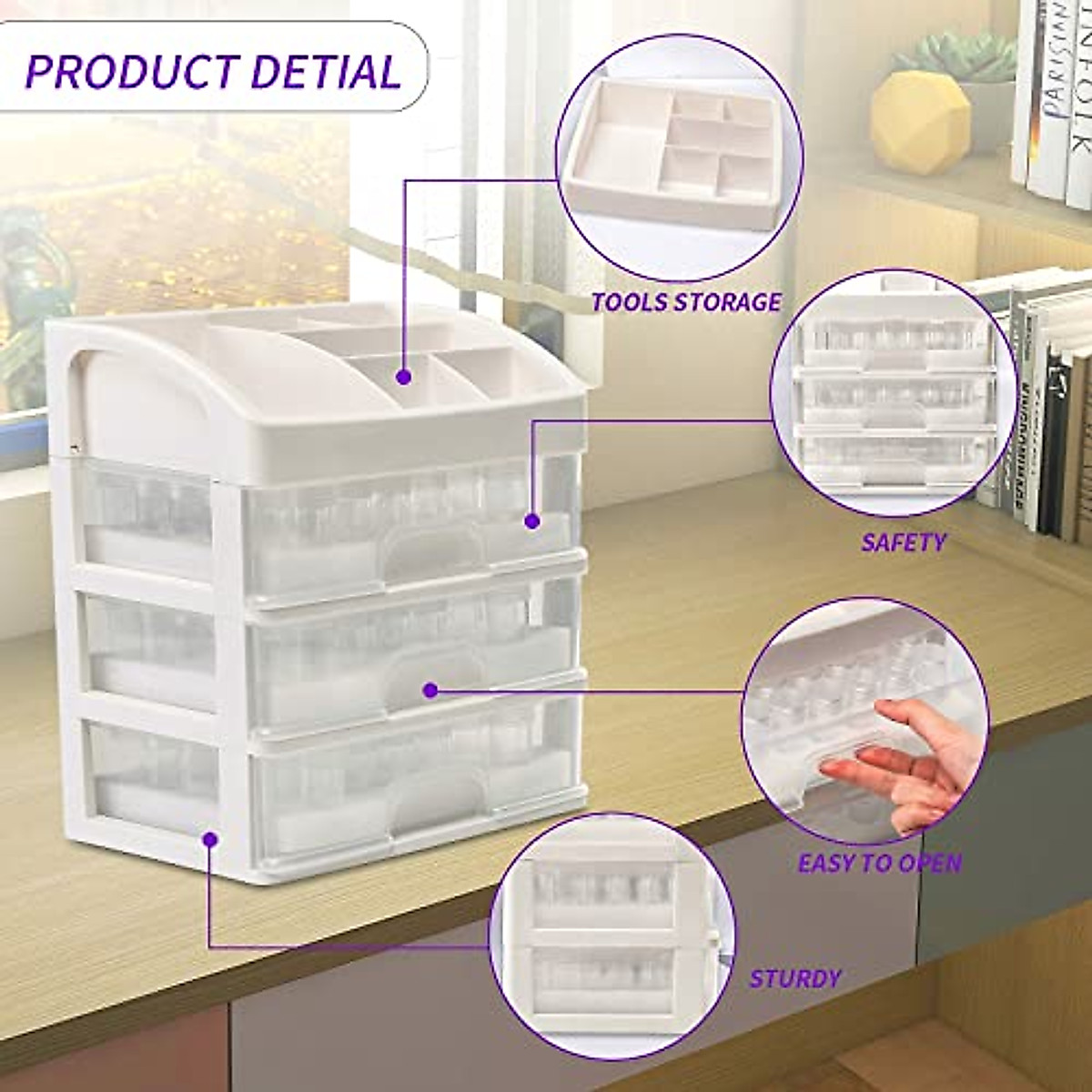 BEIFUMEI Diamond Painting Accessories Storage Containers, Plastic Storage Box with Drawer 111 Slot Individual Containers Desktop Storage Case for Diamond Art Nail Pill Rhinestones Beads Organizer