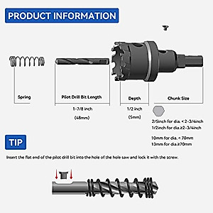 Mollom Heavy Duty Carbide Hole Saw, Hole Cutter cuts Stainless Steel, mild Steel, Iron, Copper, Brass, Plastic (1-3/8'' 35mm)