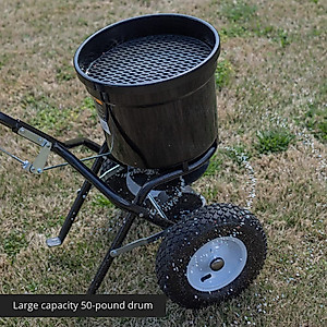 Titan Attachments 50 lb Professional Fertilizer Push Broadcast Spreader, Spreads 10 to 12 FT, Lawn Care and Ice Melter, Yard Tool