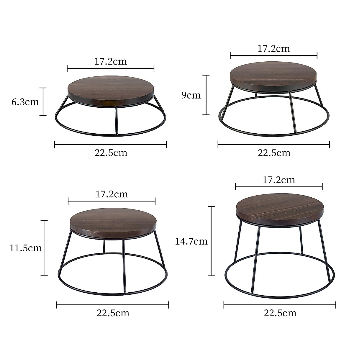 WIWIWISAM Food Display Riser for Party Food Service Display Stands Set of 4,Apply to Party,Dining Bar,Living room or Garden Wood Top & Black Metal Wire