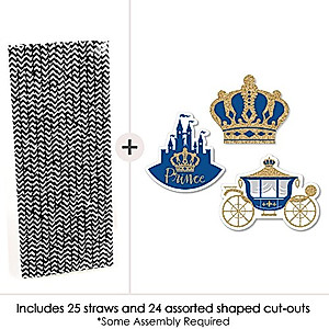Royal Prince Charming - Paper Straw Decor - Baby Shower or Birthday Party Striped Decorative Straws - Set of 24
