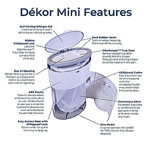 Dekor Mini Hands-Free Diaper Pail | White | Easiest to Use | Just Step – Drop – Done | Doesn’t Absorb Odors | 20 Second Bag Change | Most Economical Refill System
