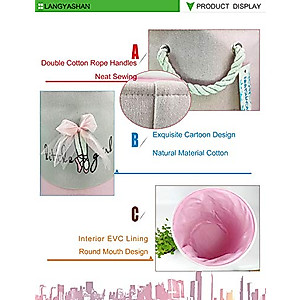 LANGYASHAN Laundry Basket Canvas Collapsible Organizer Storage Basket for Boys Girls Laundry Hamper Toy Bins Gift Baskets Bedroom Clothes Children Nursery (Pink Lace)