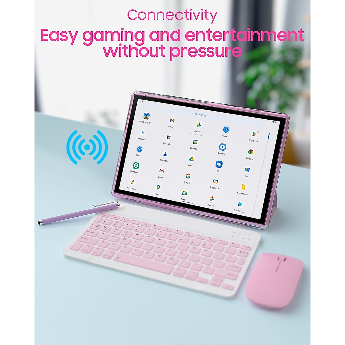 Tablet 2 in 1 Tablet with Keyboard Case Mouse Stylus Pen, 10 inch Tablet Android 14 Tablets PC, 10.1" HD Tab 6000mah Battery 6GB+32GB+1024GB Expandable 2MP+8MP Dual Camera Tableta Computer Pink Tab.