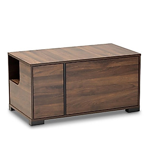 BOWERY HILL Modern Walnut Brown Finished 2-Door Cat Litter Box Cover House