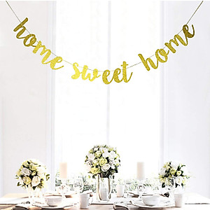 Starsgarden Glitter Gold Home Sweet Home Banner for Housewarming Patriotic Military Decoration Family Party Supplies Cursive Bunting Photo Booth Props Sign(Gold Sweet Home)