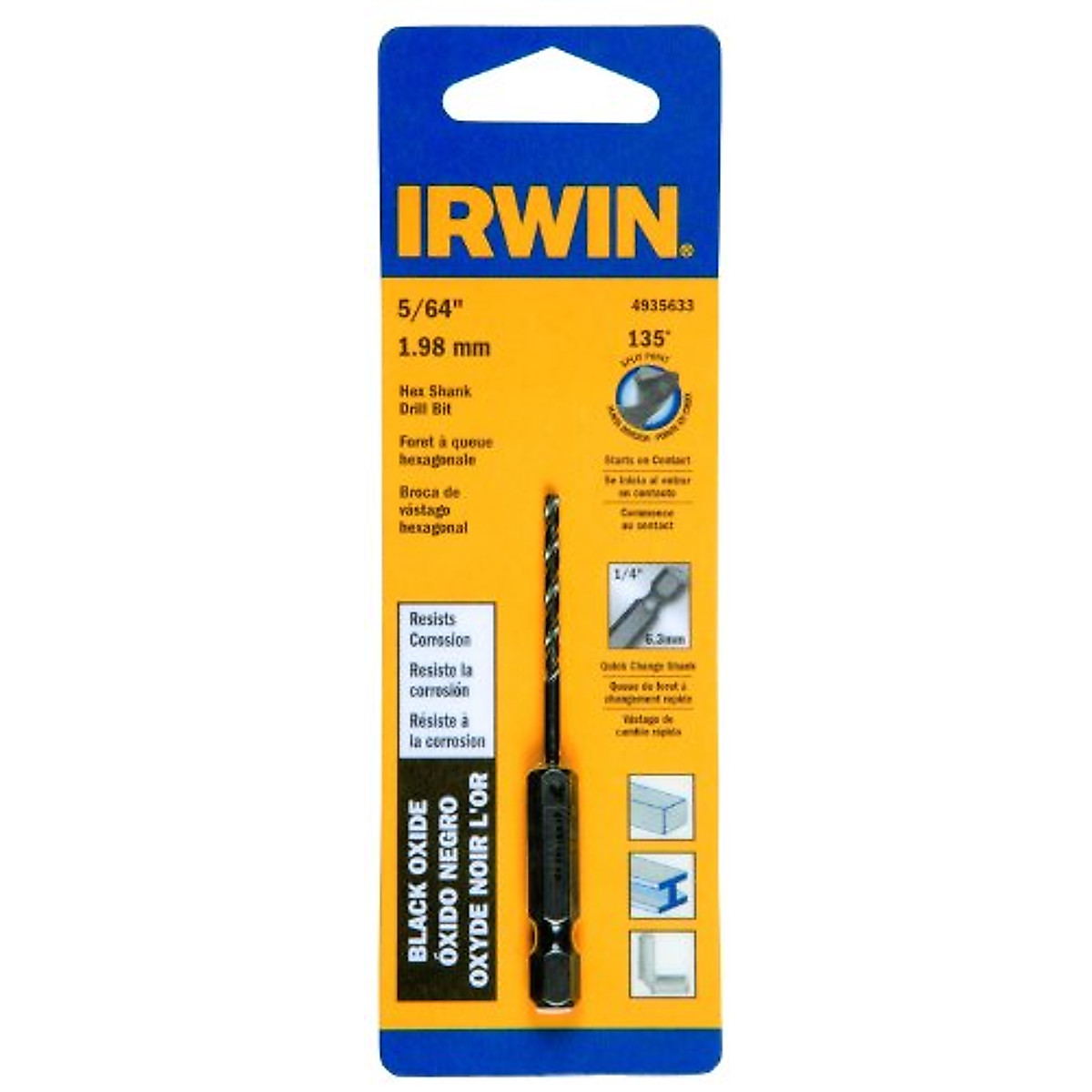 Irwin Tools 4935633 Black Oxide Hex Shank Drill Bit, 5/64-Inch