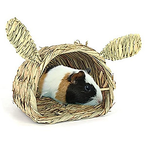 kathson Bunny Grass House Chew Toys Baby Rabbit Hideaway Hut Small Animals Grass Hideout Hand Woven Natural Grass Bedding for Guinea Pig Hamster Chinchilla