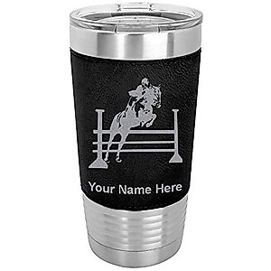LaserGram 20oz Vacuum Insulated Tumbler Mug, Horse Hurdles, Personalized Engraving Included (Faux Leather, Black)