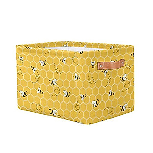 Yellow Bee Basket Cube Storage Bins Honeycomb Shelves Bee Decor for Bedroom Toys Stuffed Animal Waterproof Laundry Box Bin Basket with Handle for Home Closet Shelf Office Bedroom Gift-1PCS