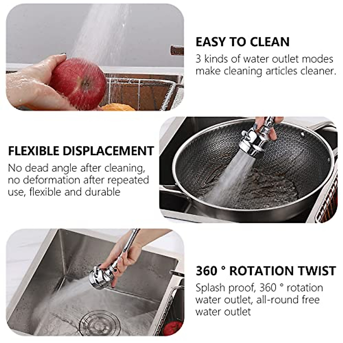 3 Pieces Kitchen Tap Head Fucet Aerator, 360 Degree Rotatable 3 Mode Adjustable Faucet Extender Kitchen Faucet Head Replacement for Bathroom Kitchen