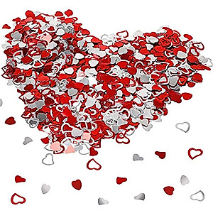 Konsait 2000PCS/15MM Metallic Foil Red Silver Heart Confetti Glitter Heart Sequin Valentine's Day Wedding Anniversary Party Home Table Decoration photo booth backdrop, Red, 2.4OZ