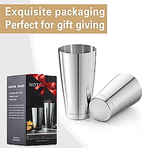 WOTOR Boston Cocktail Shaker Set, 18 oz & 28 oz Stainless Steel Weighted Shaker Tins, Metal Martini Shaker Drink Mixer for Bartending, professional Bar Tools for Bartender （Sliver）