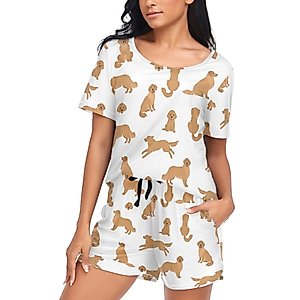 vvfelixl Women's Pajamas Sets Golden Retriever Dogs Sleepwear for Women Short Sleeve Goldies Puppy Loungewear