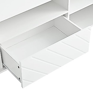 Modern TV Stand for 70 inch TV, Entertainment Center with 1 Drawer and Open Shelf, TV Console Table with with 2 Doors and Adjustable Shelves for Living Room/Bedroom(White)