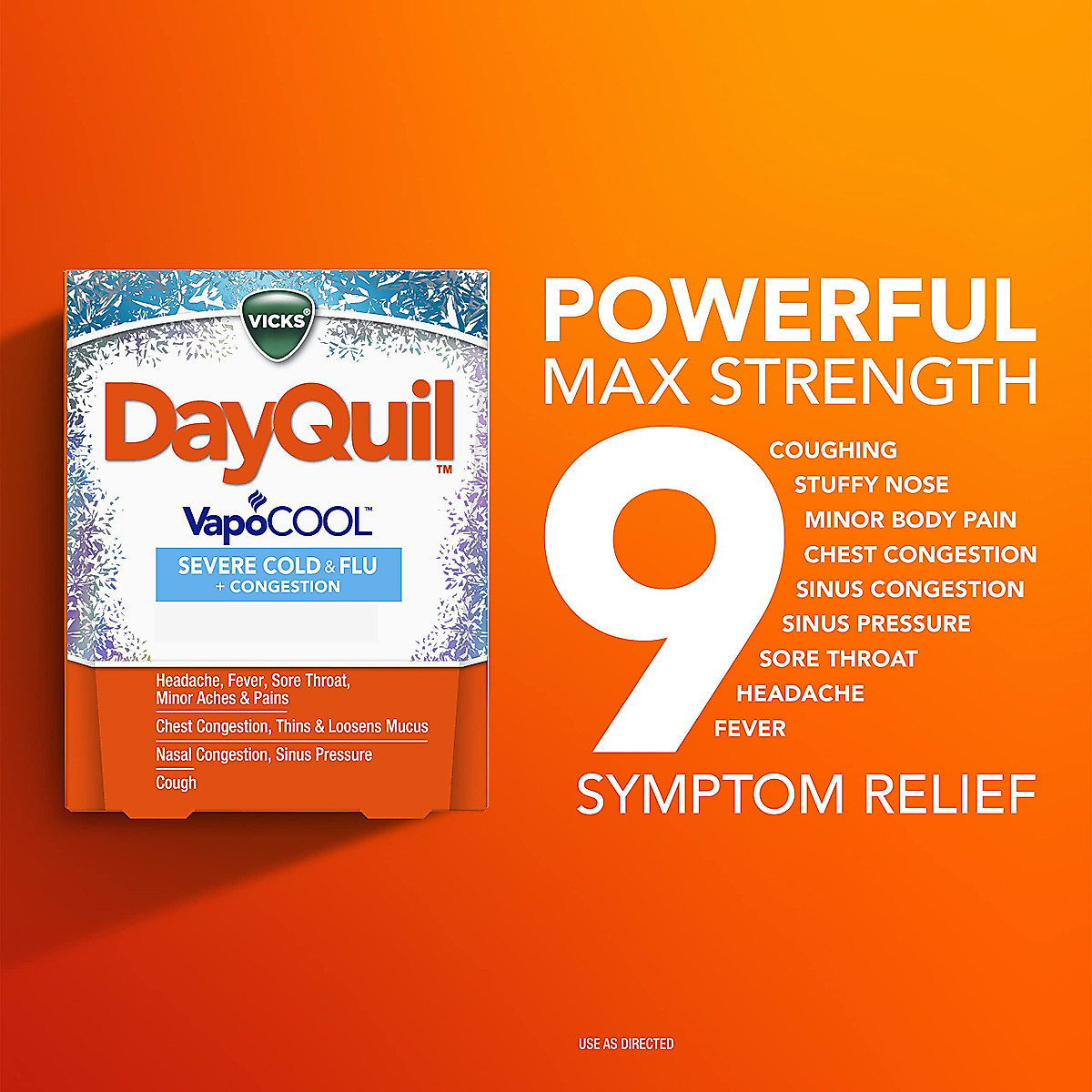 Vicks DayQuil VapoCOOL SEVERE Cold & Flu + Congestion Medicine, Non-Drowsy Max Strength 9-Symptom Relief for Fever, Sore Throat, Chest Congestion, Stuffy Nose, Nasal Congestion, Cough, 24 Caplets