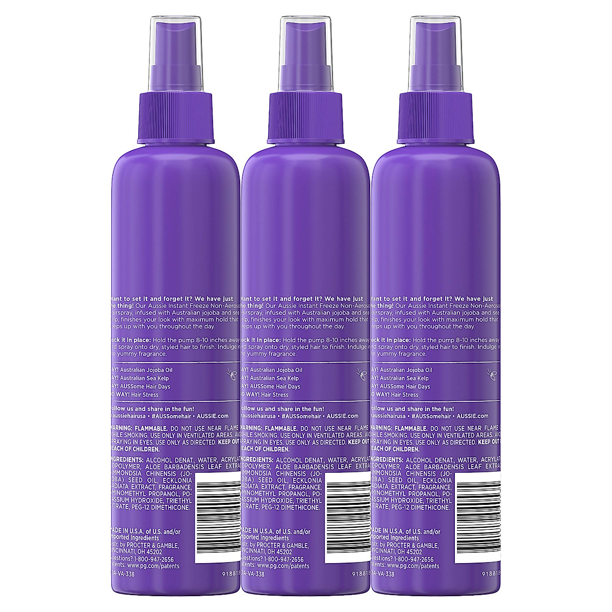 Aussie Hairspray, with Jojoba & Sea Kelp, Strong Hold, 10 fl oz, Triple Pack