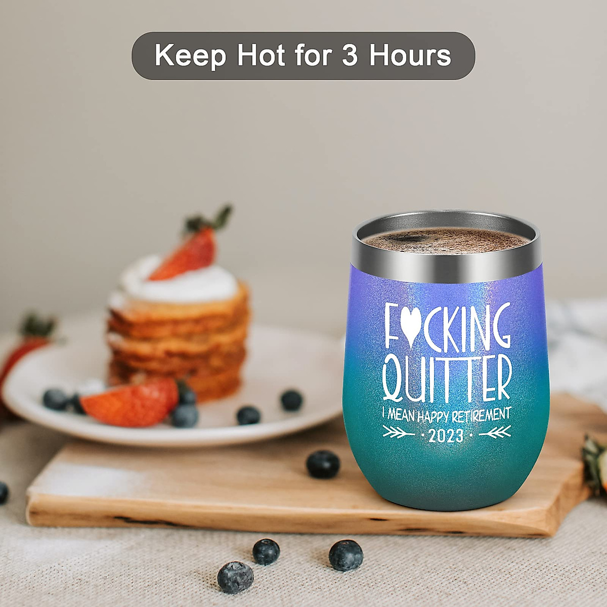 GINGPROUS 2023 Retirement gifts for Women, Quitter I Mean Happy Retirement 2023 Stainless Steel Insulated Wine Tumbler, Retirement Gifts for Women Coworkers Friends Office Grandma Mom(12Oz, Gradient)