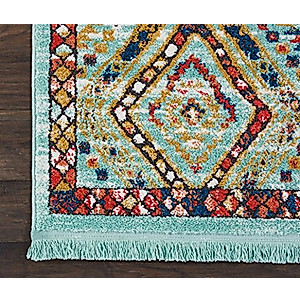 Nourison Tribal Decor Tribal Aqua 2'2" x 4'3" Area -Rug, Easy -Cleaning, Non Shedding, Bed Room, Living Room, Dining Room, Kitchen (2x4)