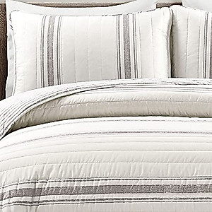 Lush Decor Farmhouse Stripe Reversible Cotton 3 Piece Quilt Set, Full/Queen, Gray